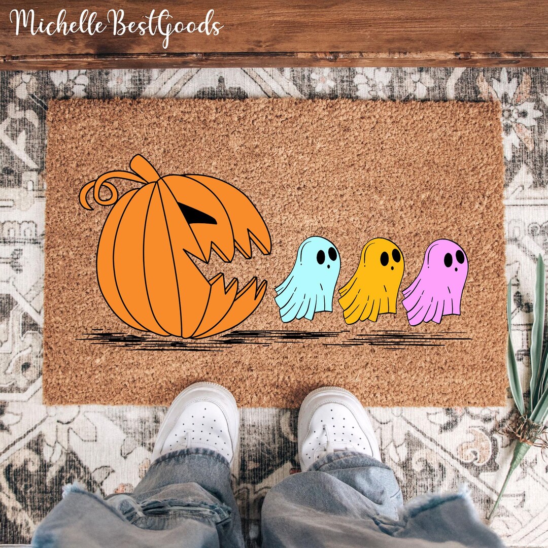 Funny Spooky Pacman Doormat, Cute Ghost Halloween Doormat, Spooky Ghost ...