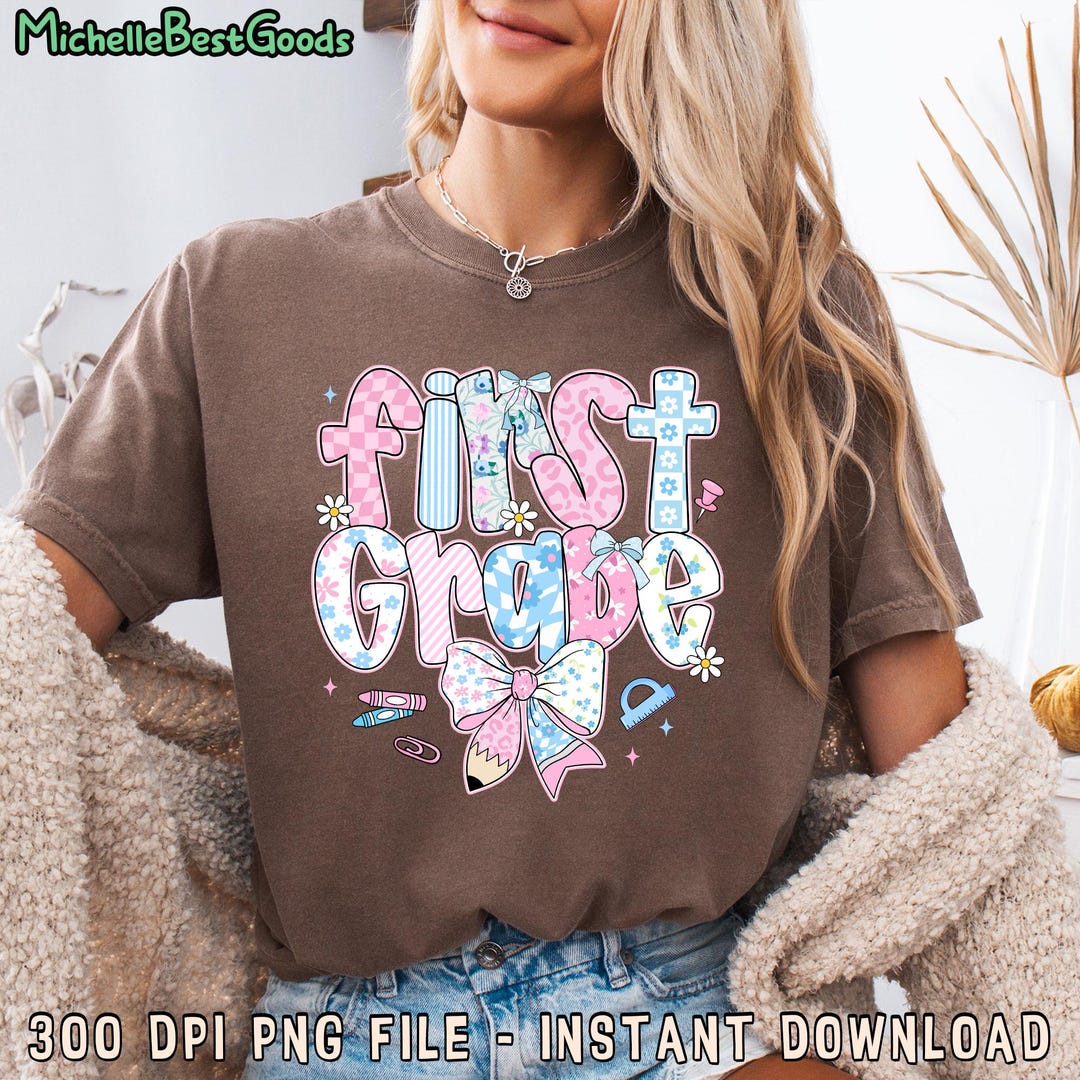 Coquette Bow First Grade Floral Preppy Style Teacher Back to School Png ...