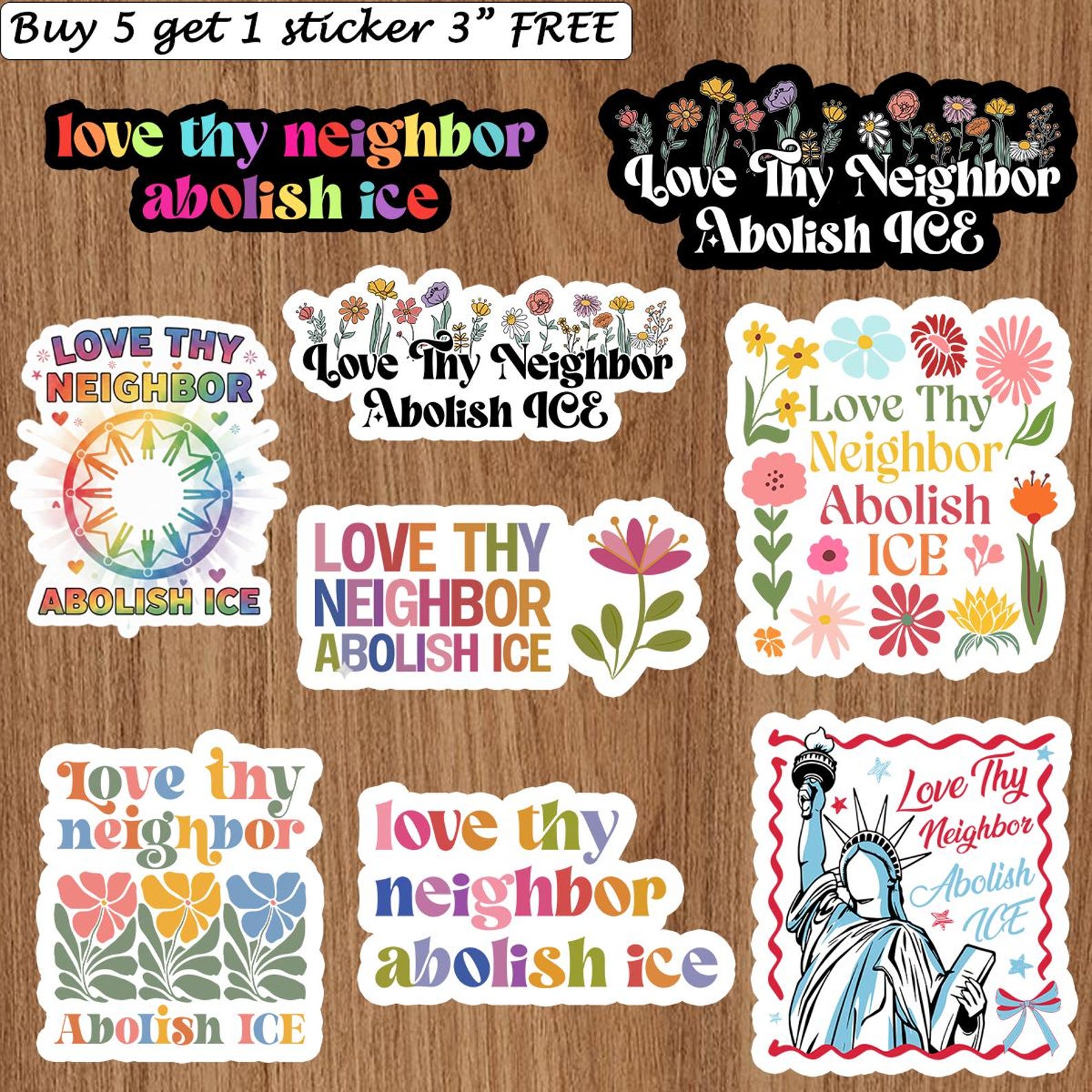 Love Thy Neighbor Abolish ICE Car Magnet/bumper Sticker Pack, 9pcs/pack ...