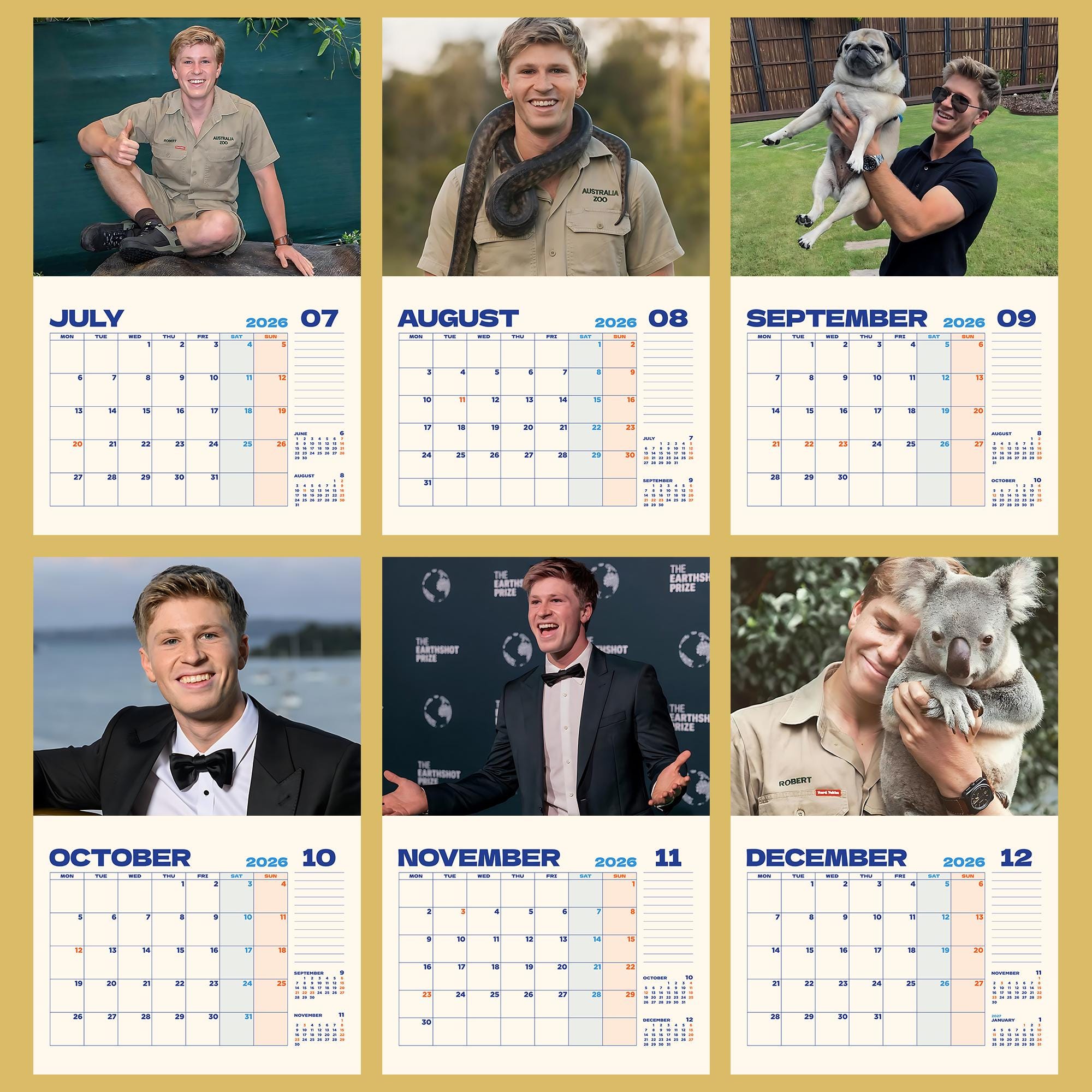 Robert Irwin 2026 Wall Calendar and Planner, Celebrity Crush Fan Gift ...