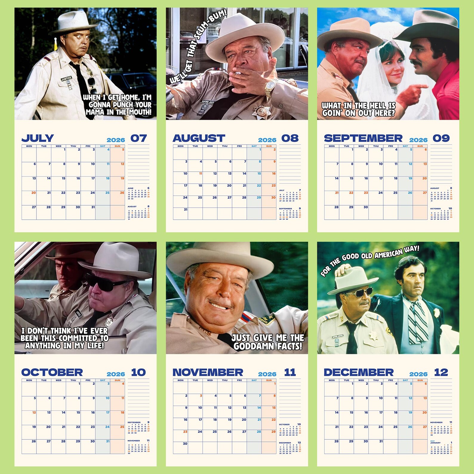 Best Line of Sheriff Buford T. Justice Wall Calendar 2026, Smokey and ...