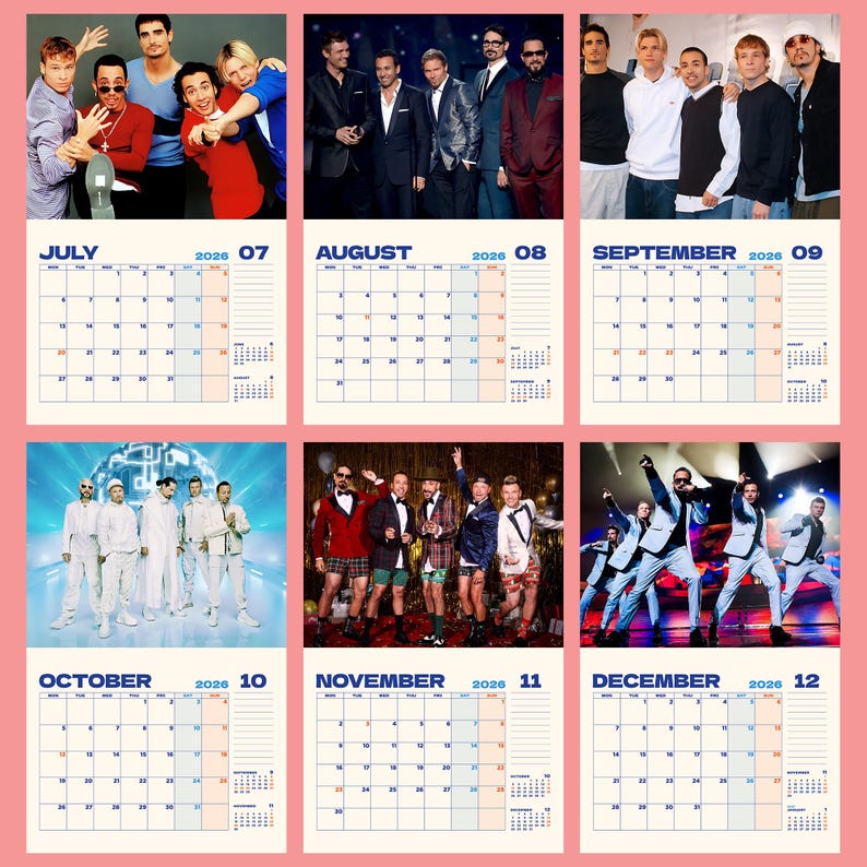 90s Boyband Inspired 2026 Calendar, Retro Music Themed Wall Calendar ...