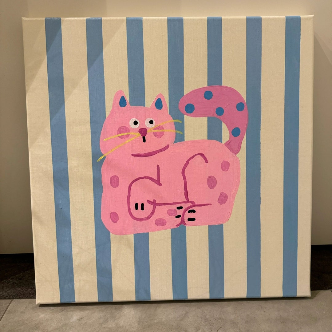 12x12 Pink Cat Art, Cat Painting - Etsy