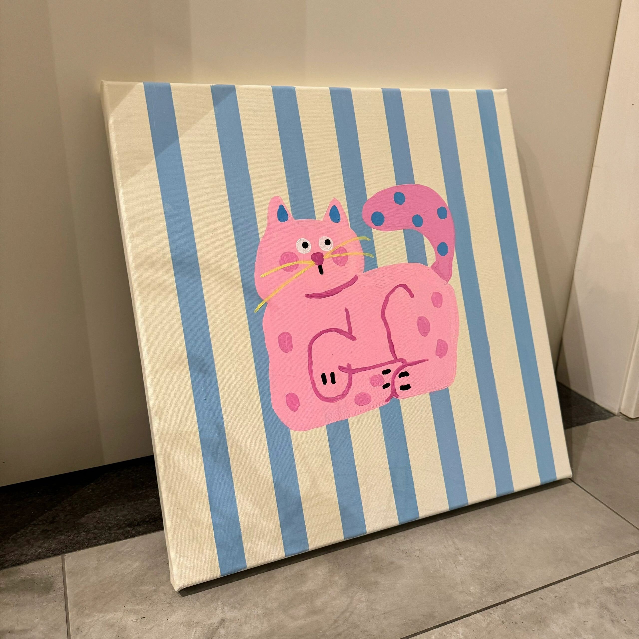 12x12 Pink Cat Art, Cat Painting - Etsy
