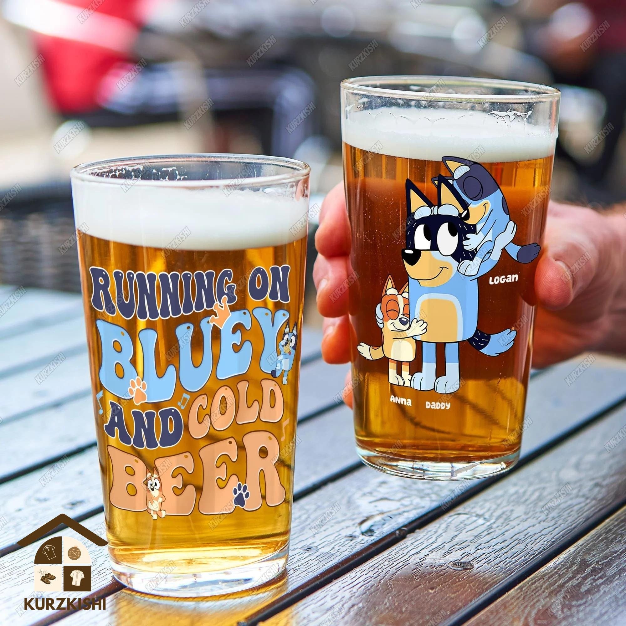 Personalized Bluey Beer Glass, Bluey and Cool Beer Glass, Bluey Daddy ...
