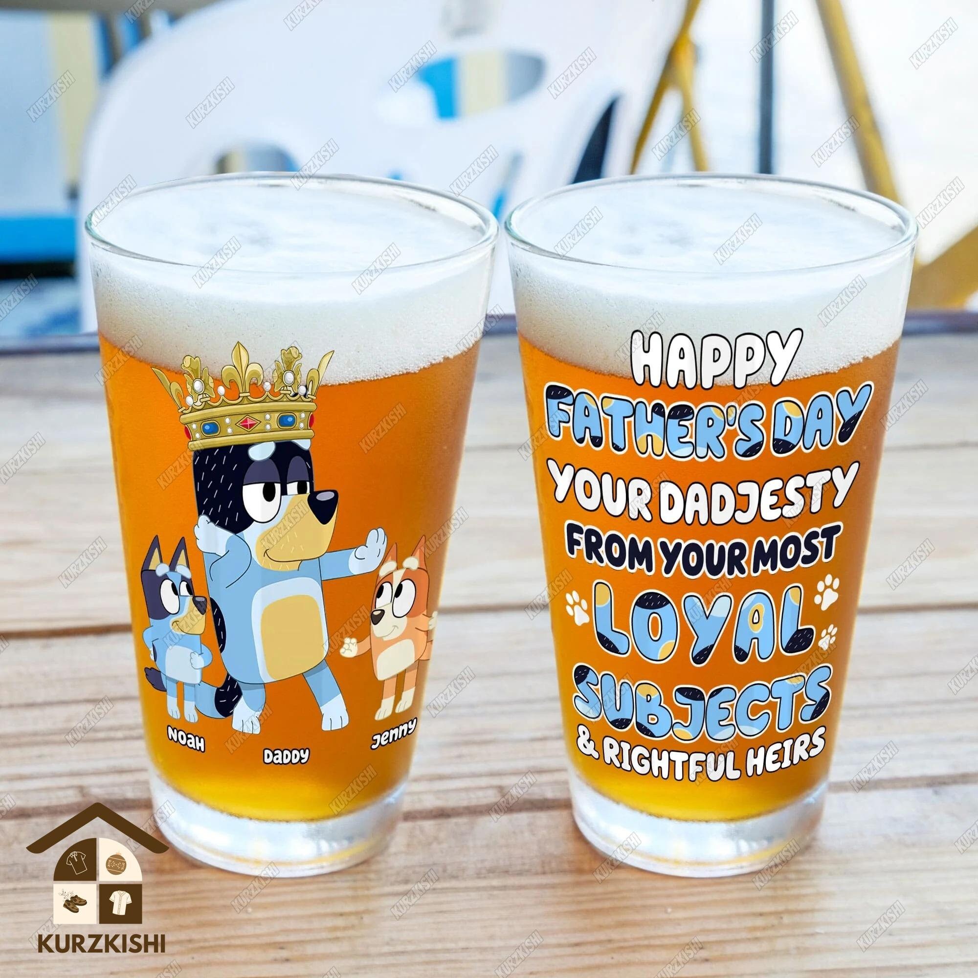 Personalized Bluey Beer Glass, Bluey Family Beer Glass, Bluey Dad Beer ...