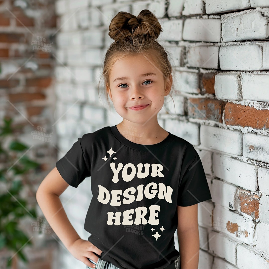 Kids Modeled T-shirt Mockup, Bella Canvas 3001T Model, 3001T Kids Black ...