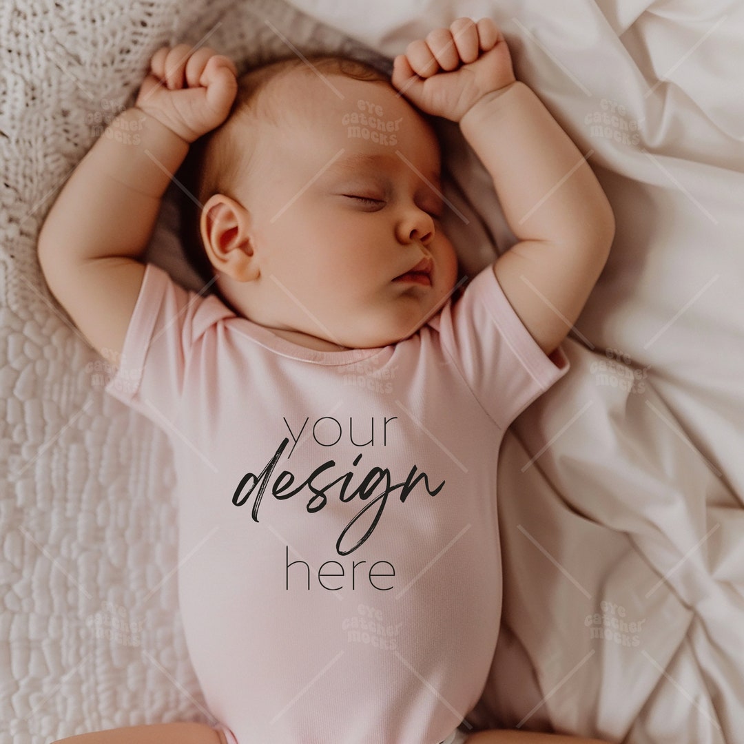 Rabbit Skins 4400 Pink Mockup, Baby Model Bodysuit, Lifestyle Infant ...