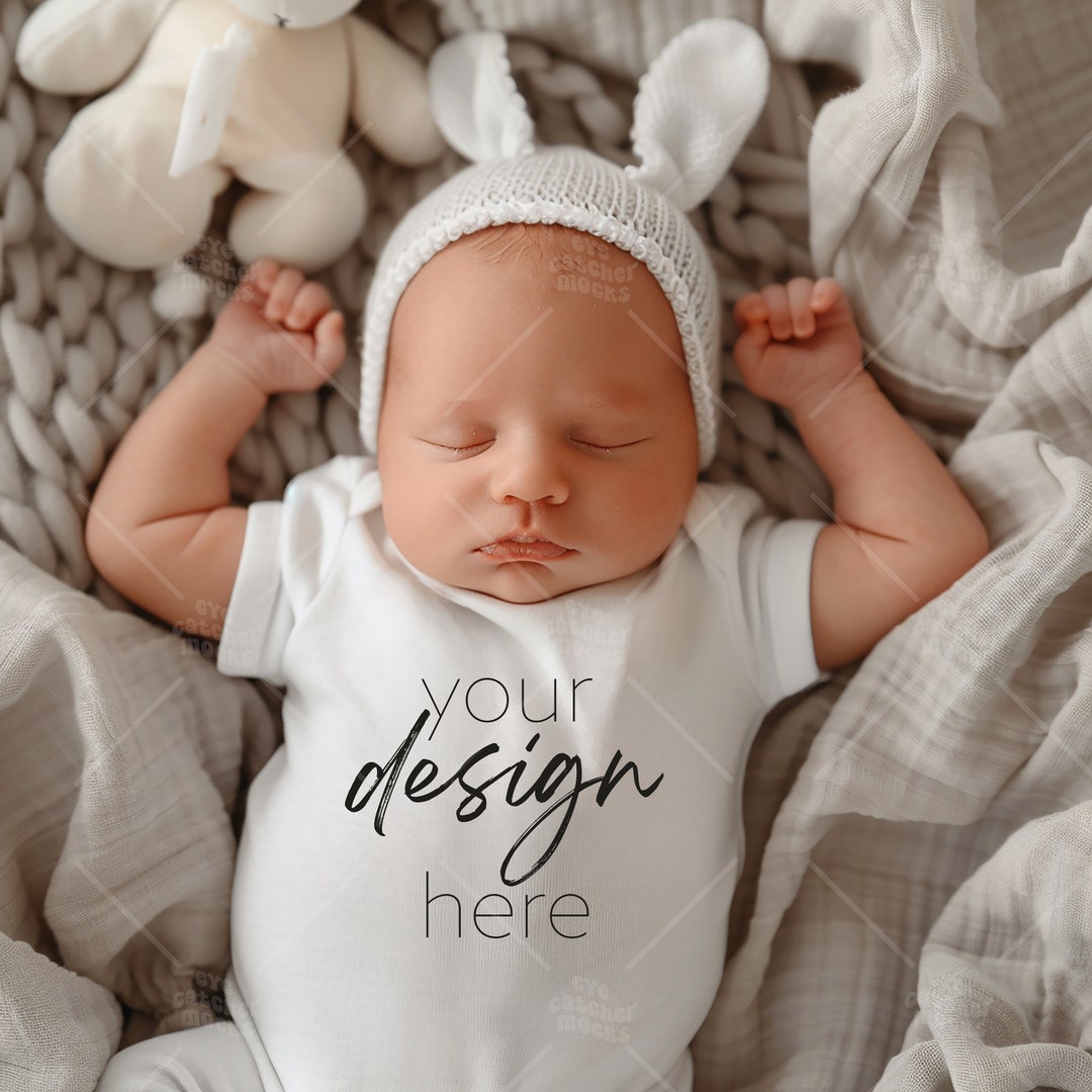 Rabbit Skins 4400 White Mockup, Baby Model Bodysuit, Lifestyle Infant ...