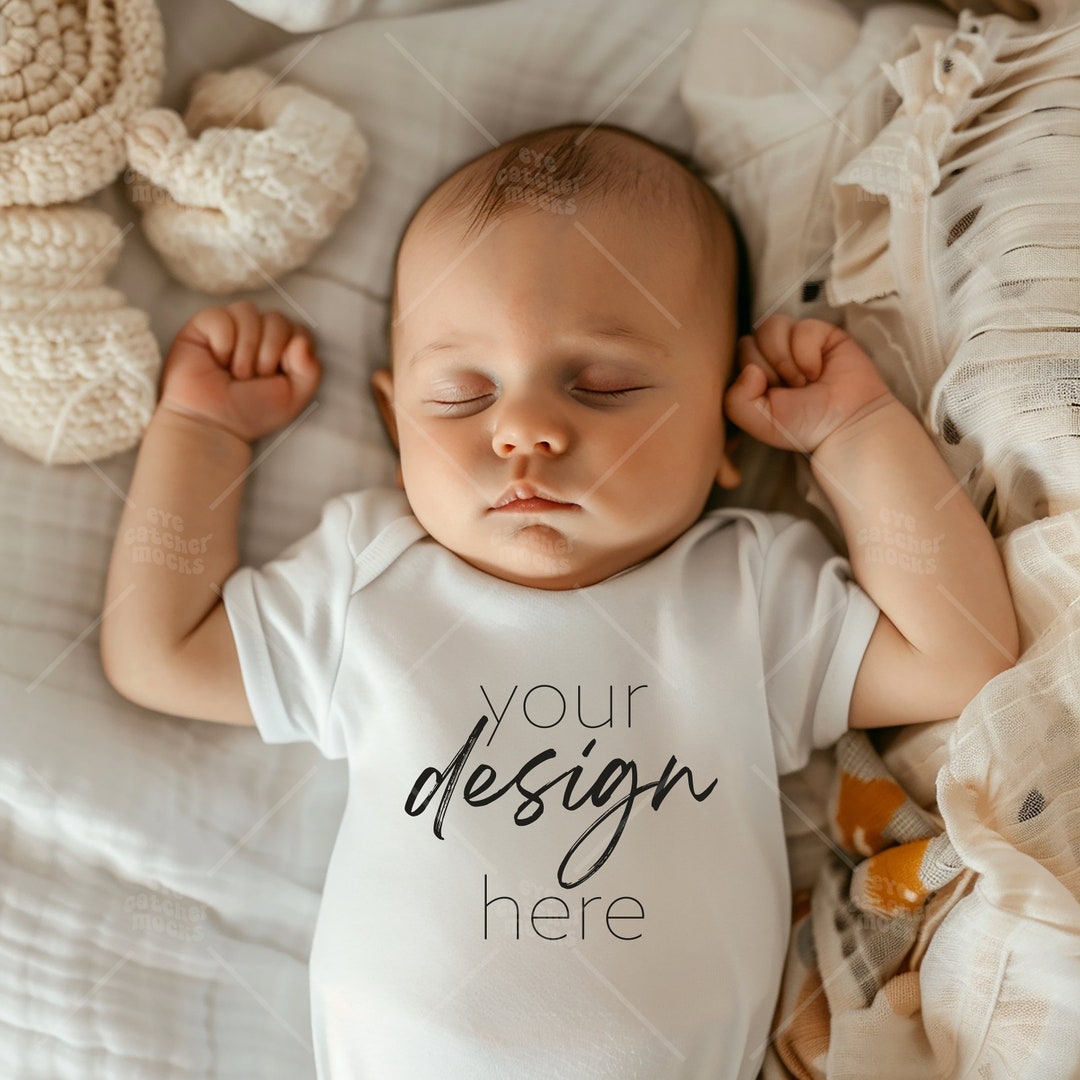 Rabbit Skins 4400 White Mockup, Baby Model Bodysuit, Lifestyle Infant ...