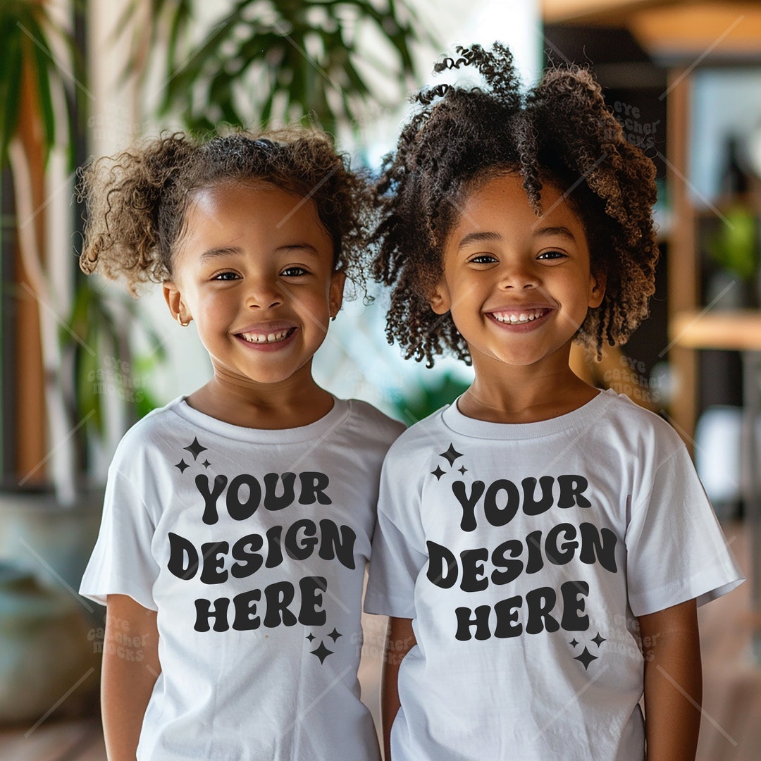 Twins Tshirt Mockup, Kids White Mockup Gildan 5000B , Unisex Trendy ...