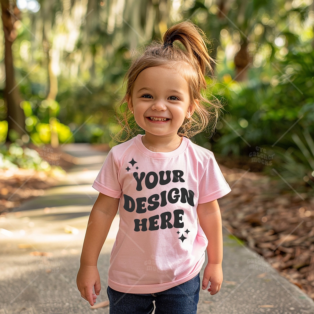 Kids Modeled T-shirt Mockup, Bella Canvas 3001T Model, 3001T Kids Pink ...