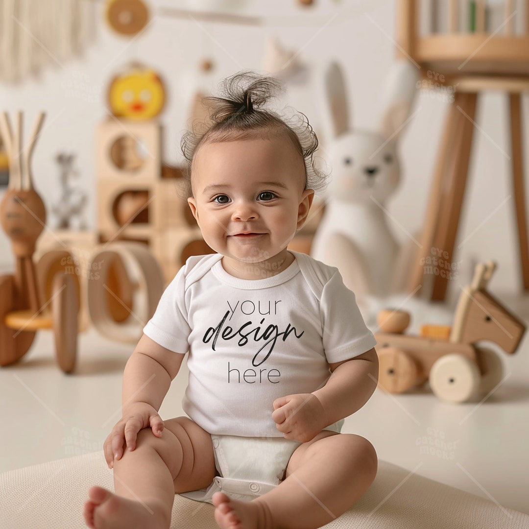 Rabbit Skins 4400 White Mockup, Baby Model Bodysuit, Lifestyle Infant ...