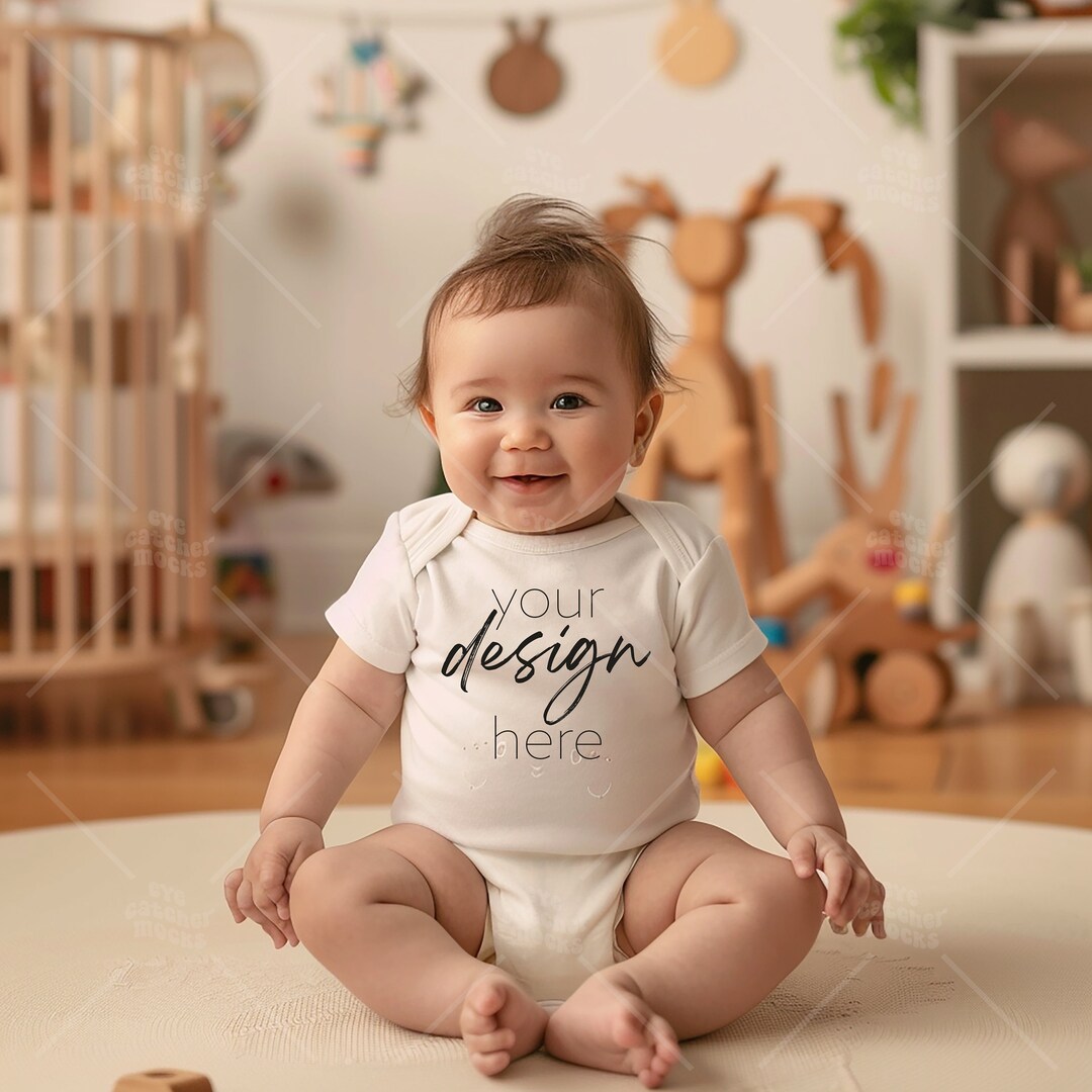 Rabbit Skins 4400 White Mockup, Baby Model Bodysuit, Lifestyle Infant ...