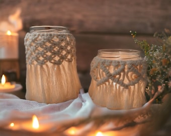 Handcrafted Macrame Candle Holder, Macrame Glass Jar Candle Holder - Etsy