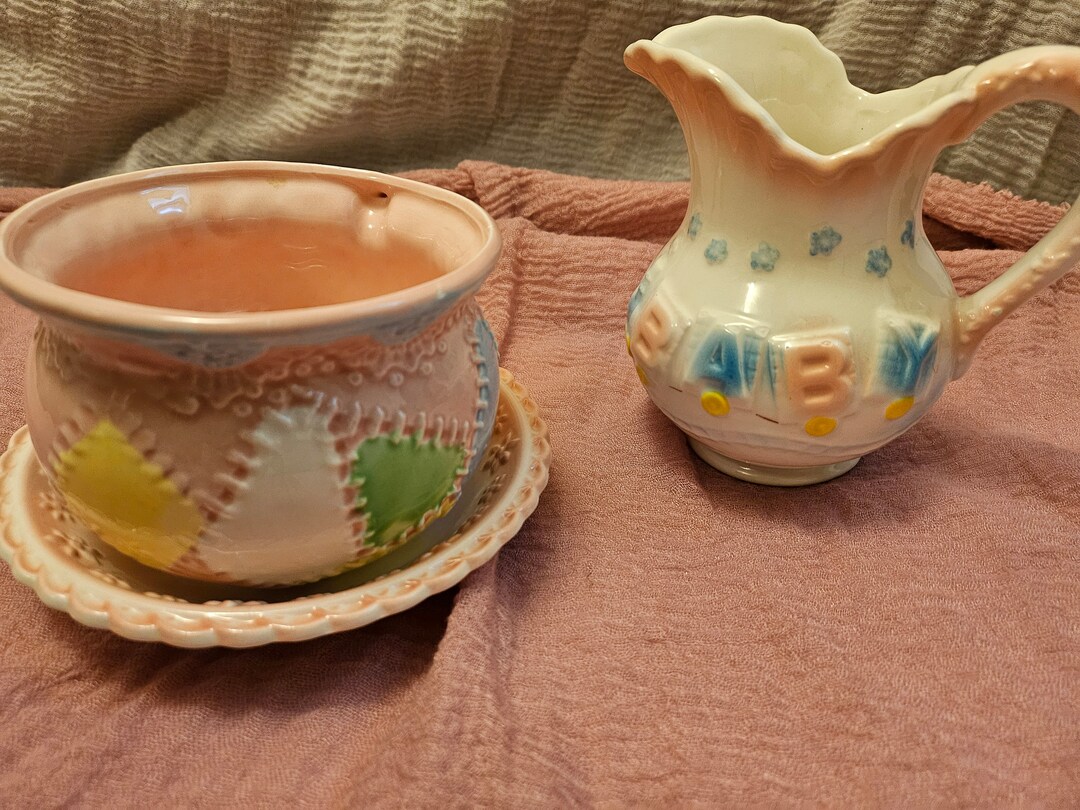 Vintage Relpo Baby Set: 1950s Porcelain Bowl, Saucer, and Pitcher - Etsy