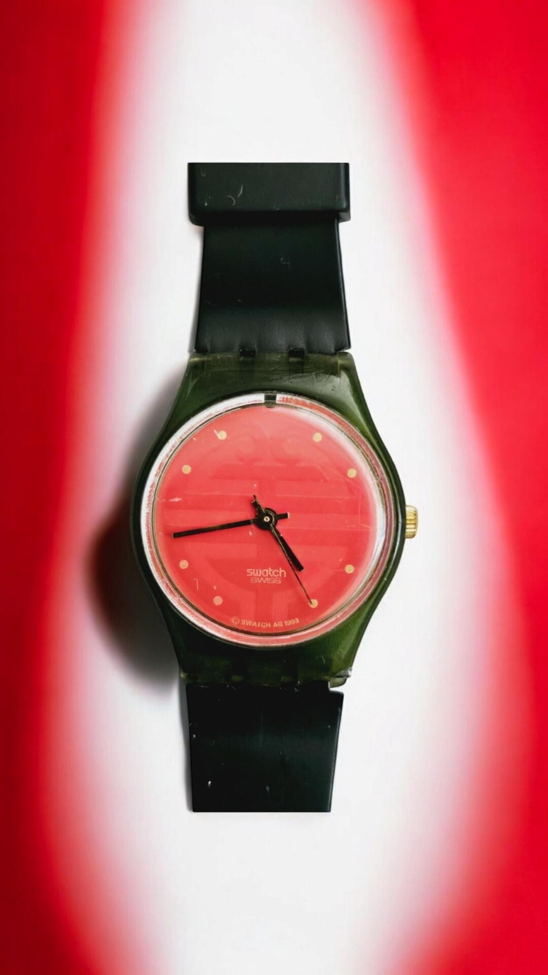 1993 Womens Swatch Watch, Black Band, Red Watch Face, Great Condition ...
