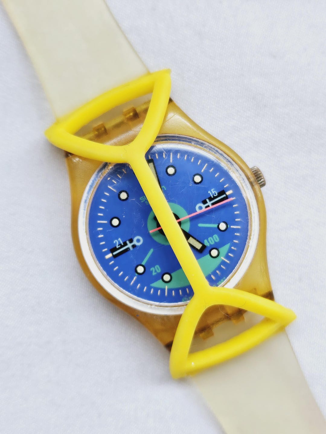 1987 Womens Swatch Watch With Yellow Swatch Guard, Pre-owned, Great Condition, New Renata ...