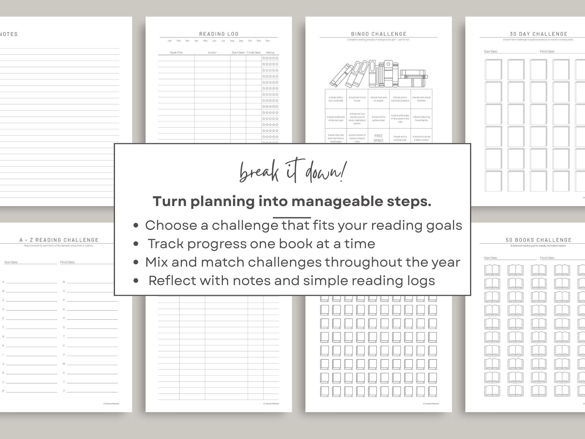 Book Challenge Printable | Reading Goal Tracker PDF | A–Z, Monthly & 25 ...