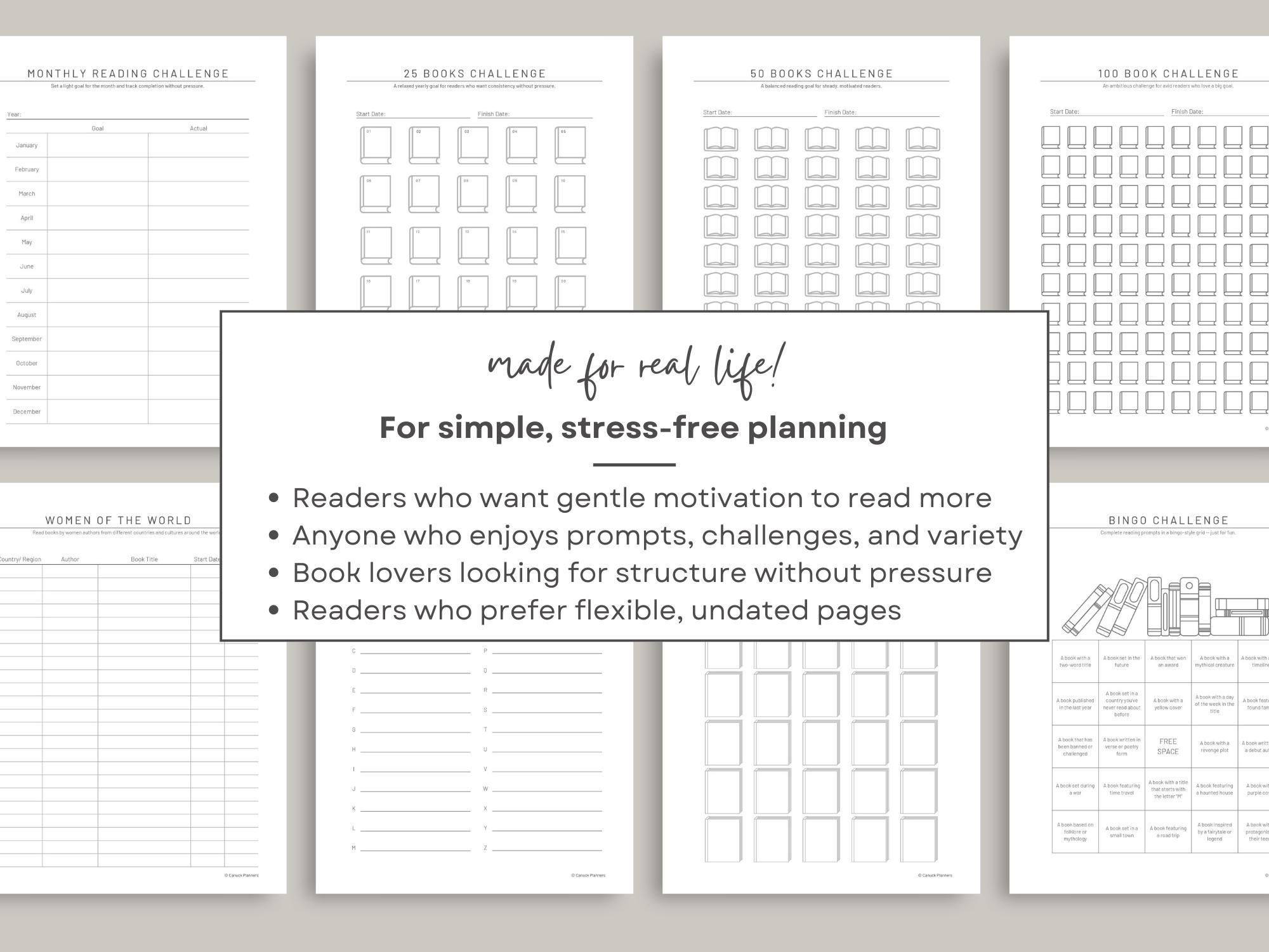 Book Challenge Printable | Reading Goal Tracker PDF | A–Z, Monthly & 25 ...