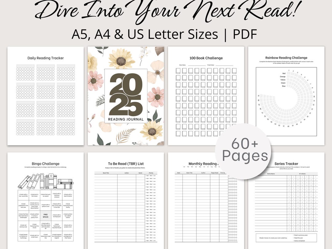 Printable Floral Reading Journal, Book Tracker & Reading Goals Planner ...