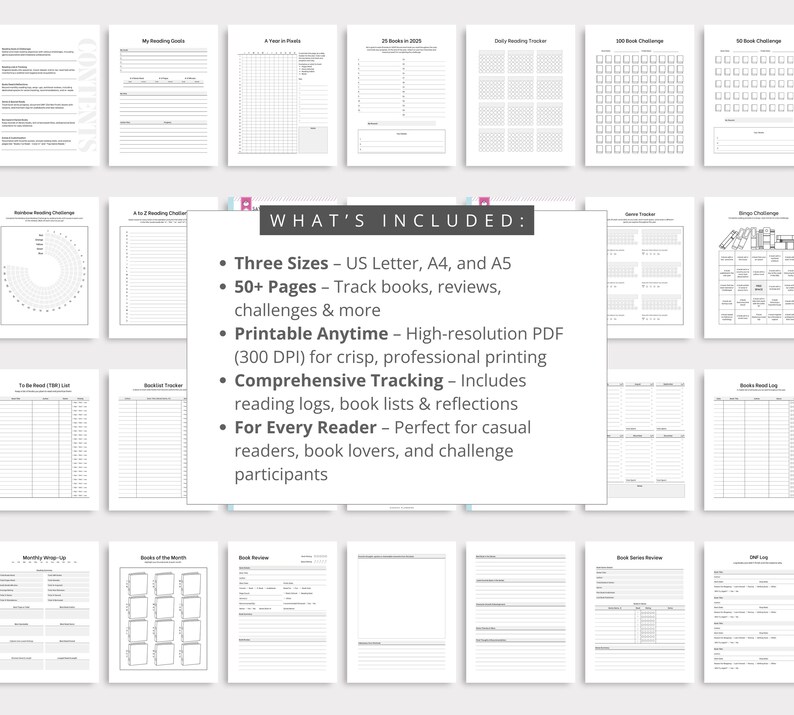 Printable Floral Reading Journal, Book Tracker & Reading Goals Planner ...