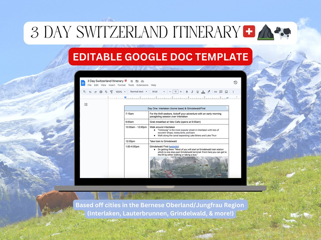 3 Day Switzerland Itinerary, Editable Google Doc Template, Switzerland ...