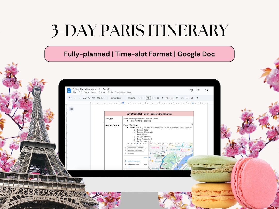3 Day Paris Itinerary | Editable Google Word Doc Template | Paris Trip ...