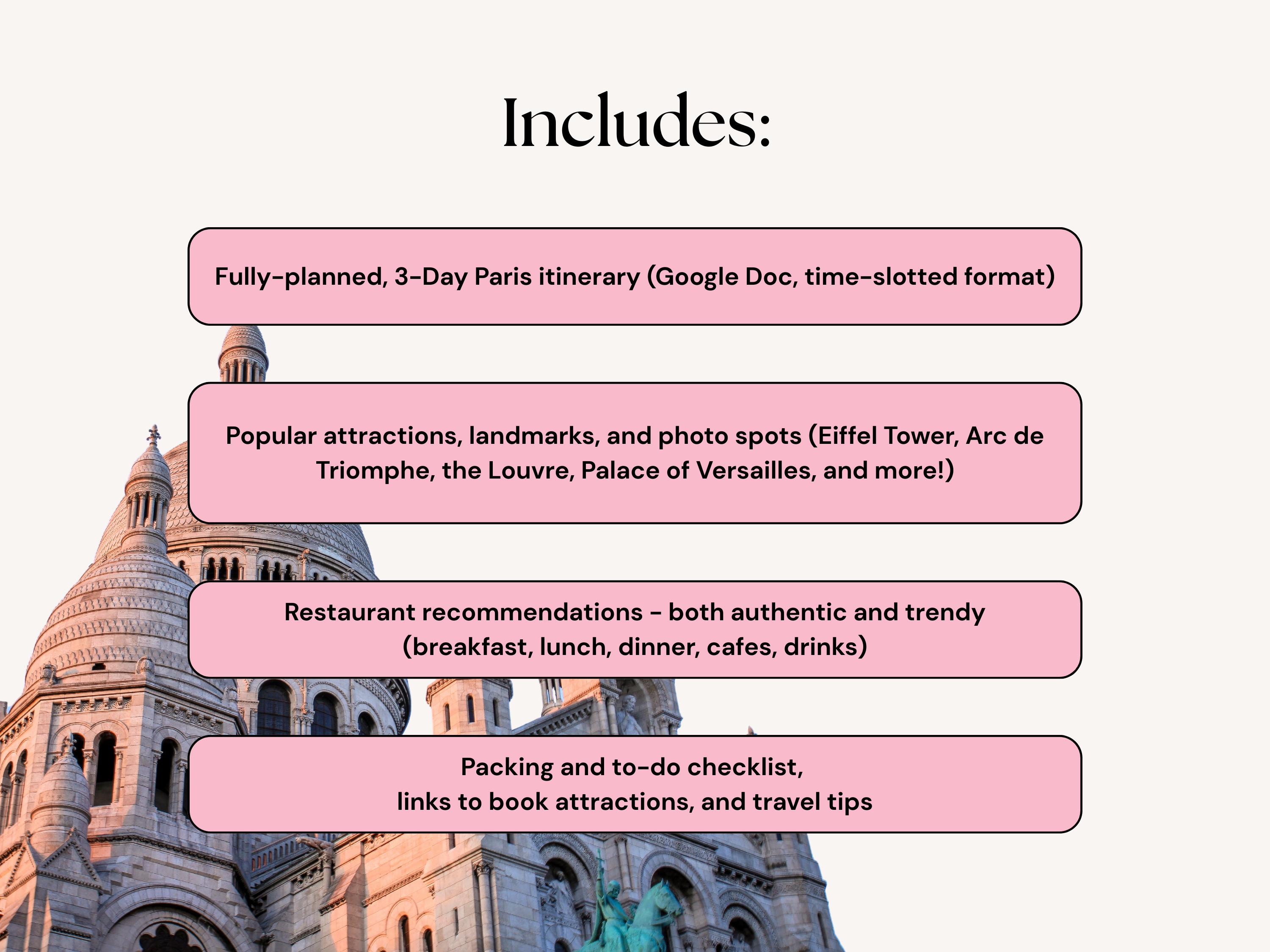 3 Day Paris Itinerary | Editable Google Word Doc Template | Paris Trip ...