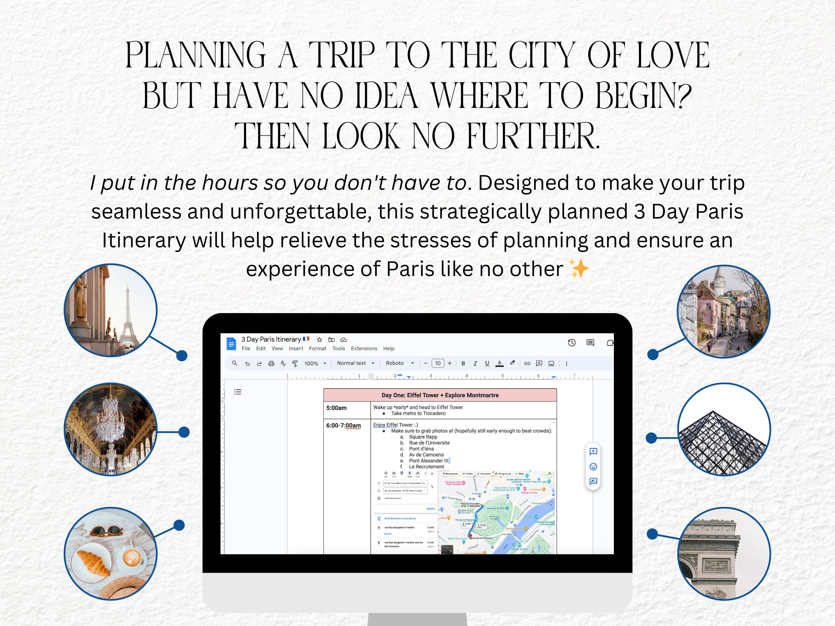 3 Day Paris Itinerary Editable Google Word Doc Template Paris Trip ...