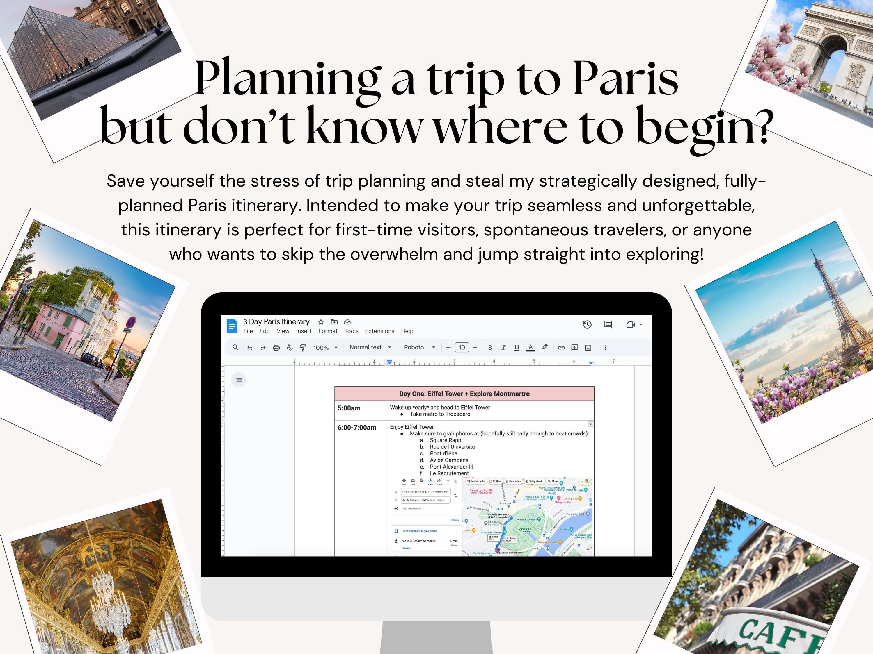 3 Day Paris Itinerary | Editable Google Word Doc Template | Paris Trip ...