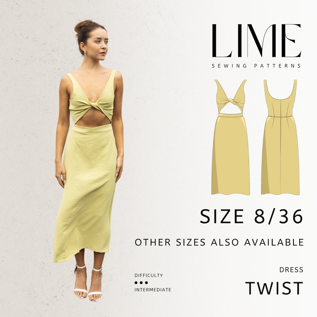 Twist Cut-out Dress Digital Pattern Pdf With Tutorial Size 8/36 - Etsy