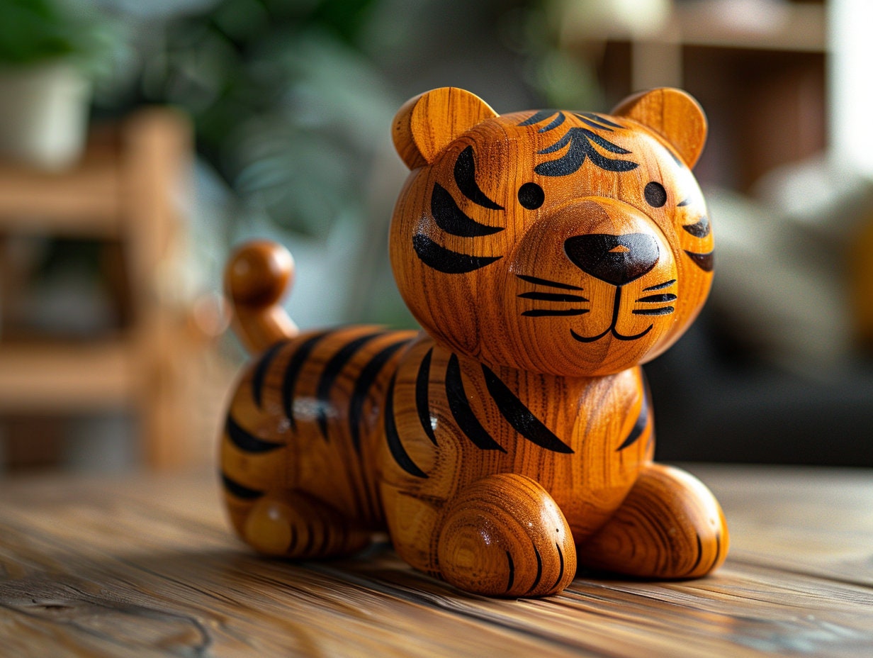 Hand Carved Wooden Tiger, Tiger Statue, Wooden Tiger Baby, Tiger ...