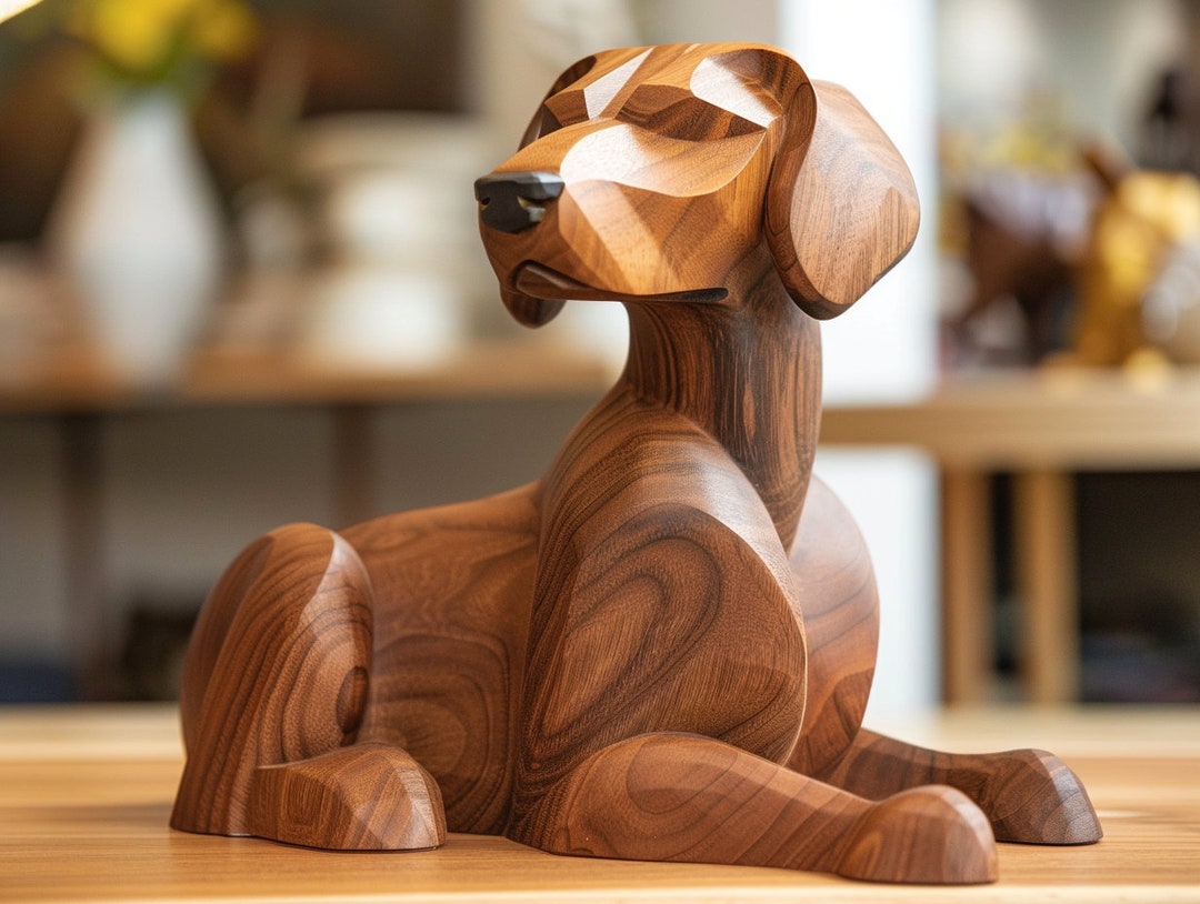 Hand Carved Wooden Dog, Dog Statue, Wooden Dog Baby, Dog Sculpture, Dog ...