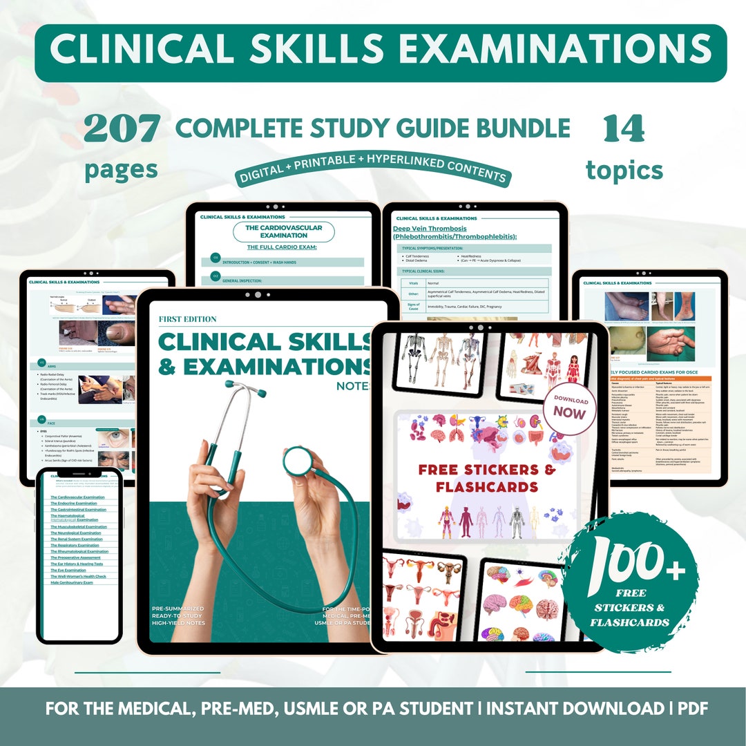 Clinical Skills Examination Bundle With Flashcards and Stickers Nursing ...