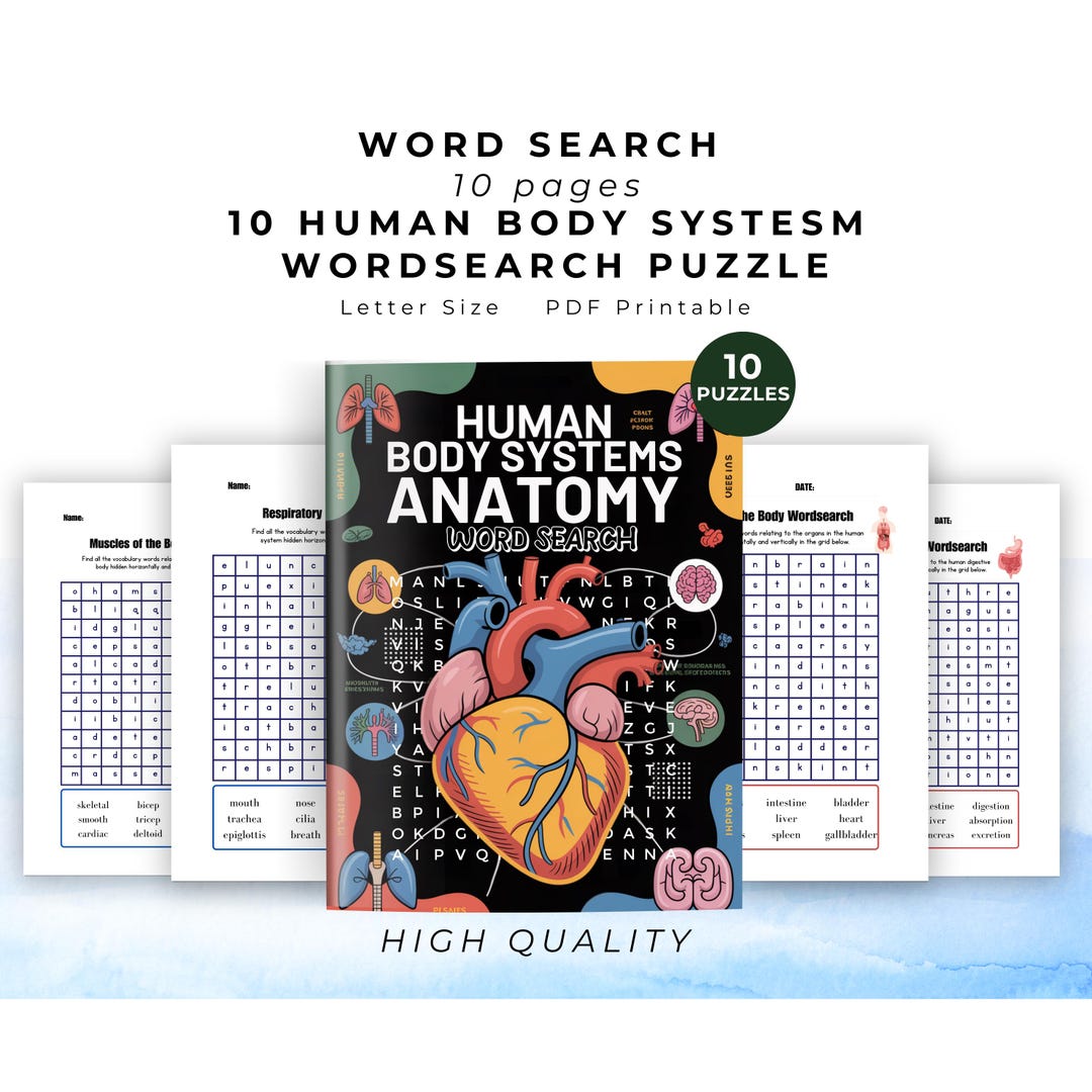 Human Body Systems Anatomy Word Search Puzzles, Activity Worksheet ...
