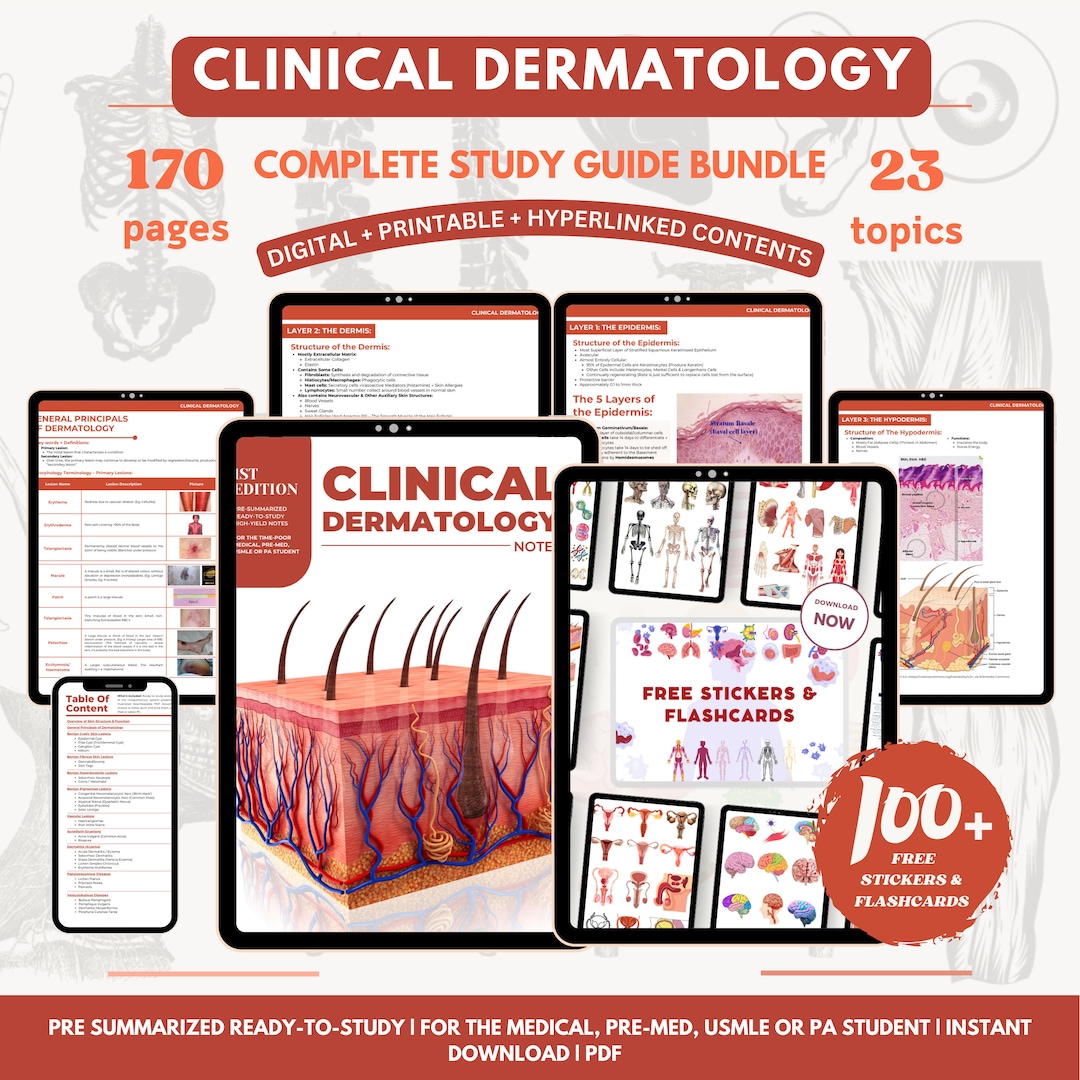 Clinical Dermatology Bundle With Planner and Stickers, Dermatology Study Guide Digital Print ...