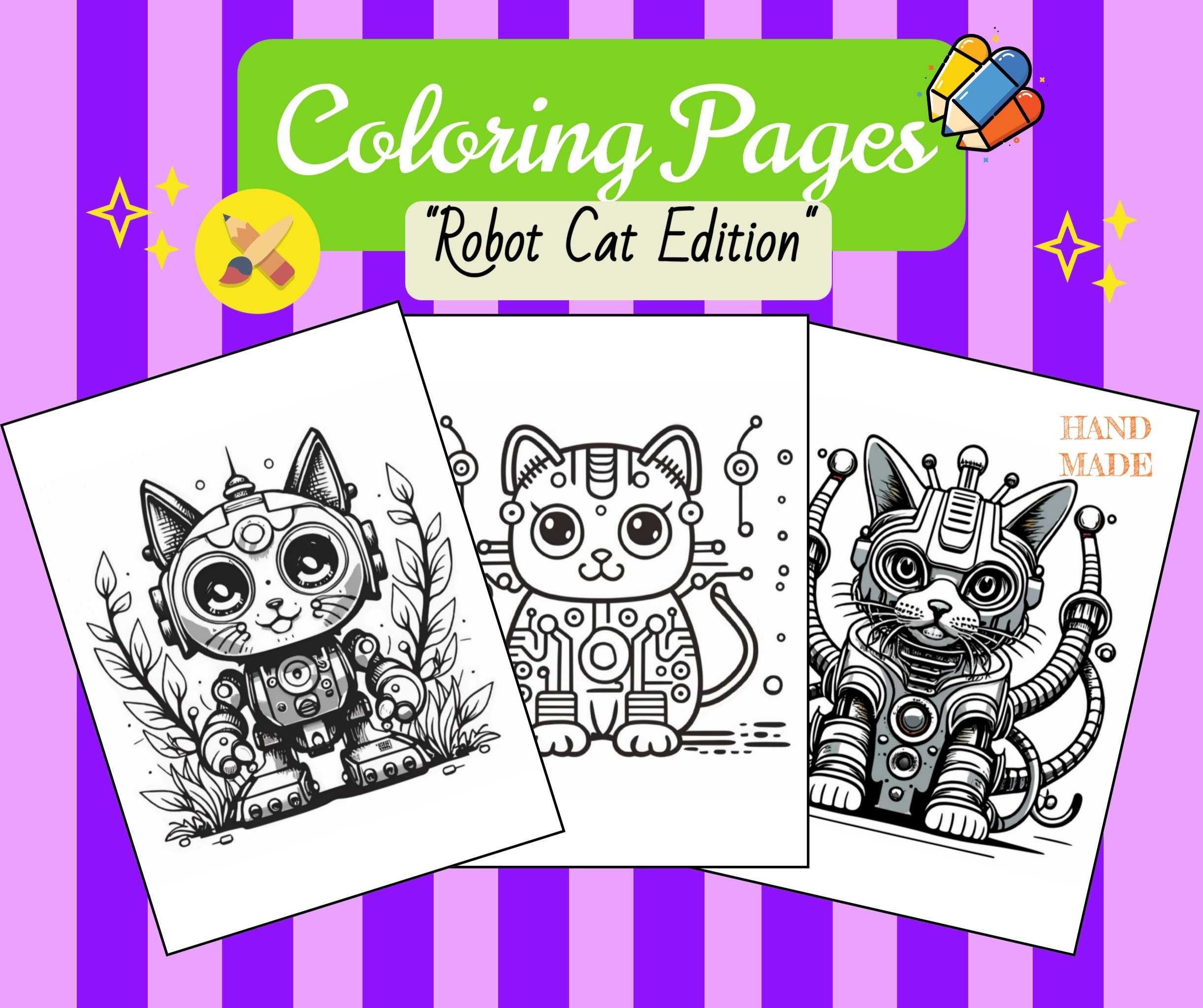 10 Coloring Pages Robot Cat Edition instant Download - Etsy