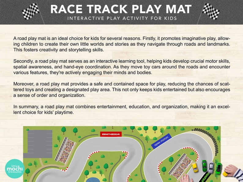 Race Track Play Mat for Kids Play Mat Pretend Play Activity for Parents ...