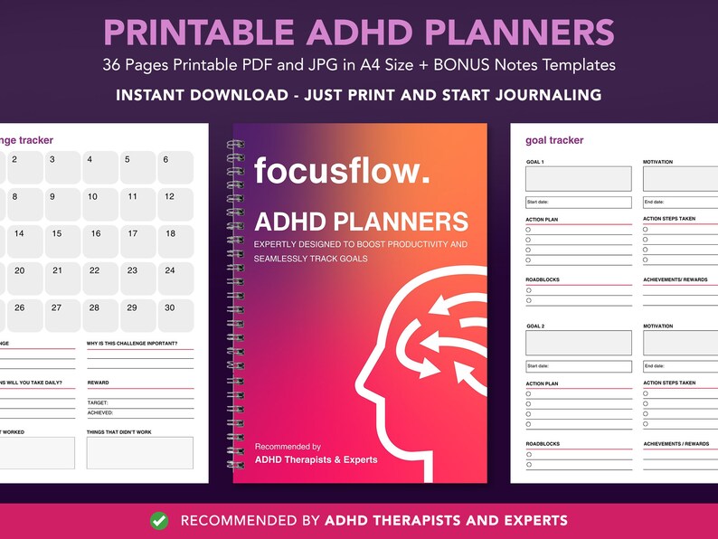 ADHD Planner Printable PDF Adhd Journal Instant Download PDF Goal ...