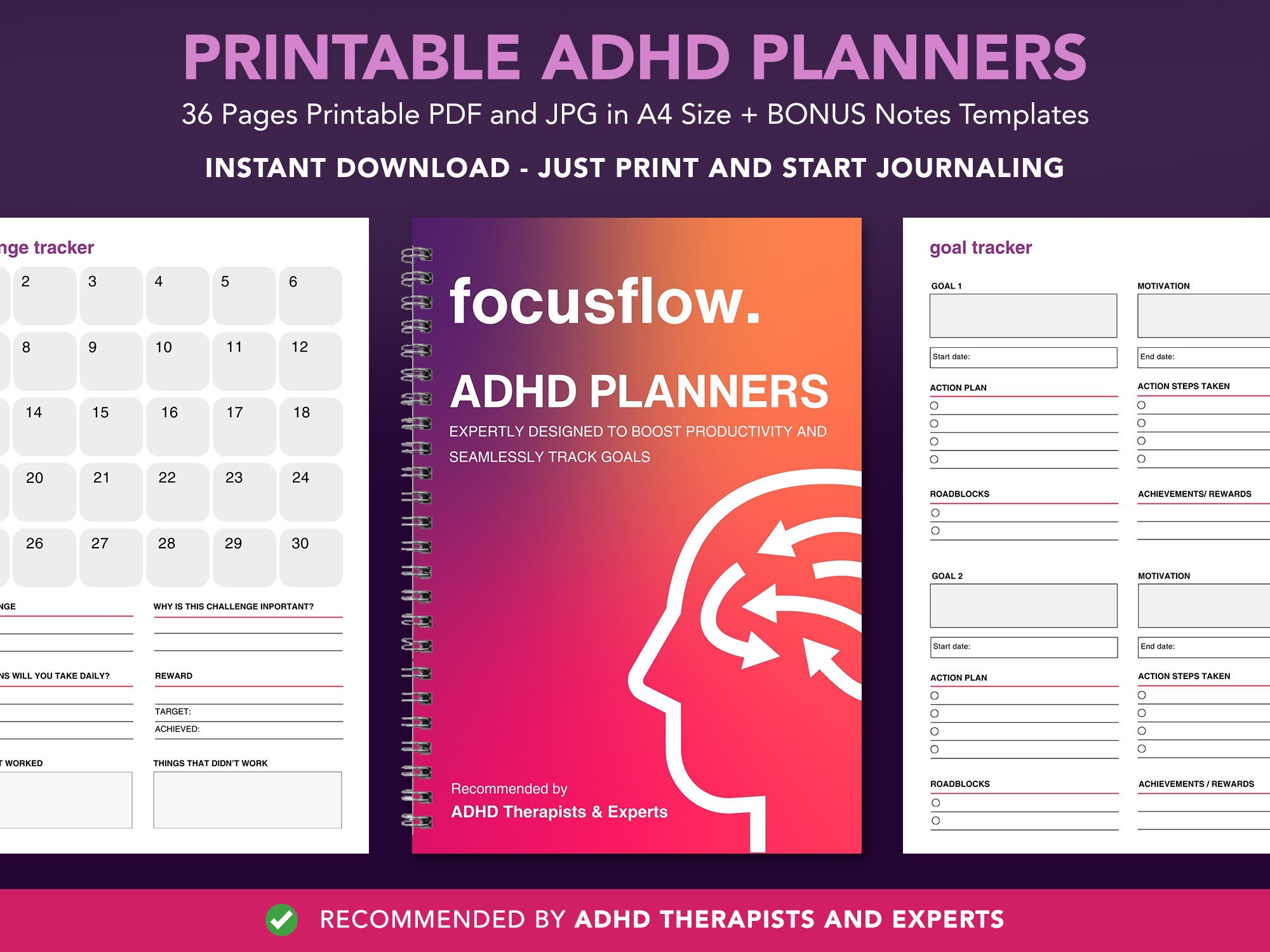 ADHD Planner Printable PDF Adhd Journal Instant Download PDF Goal ...