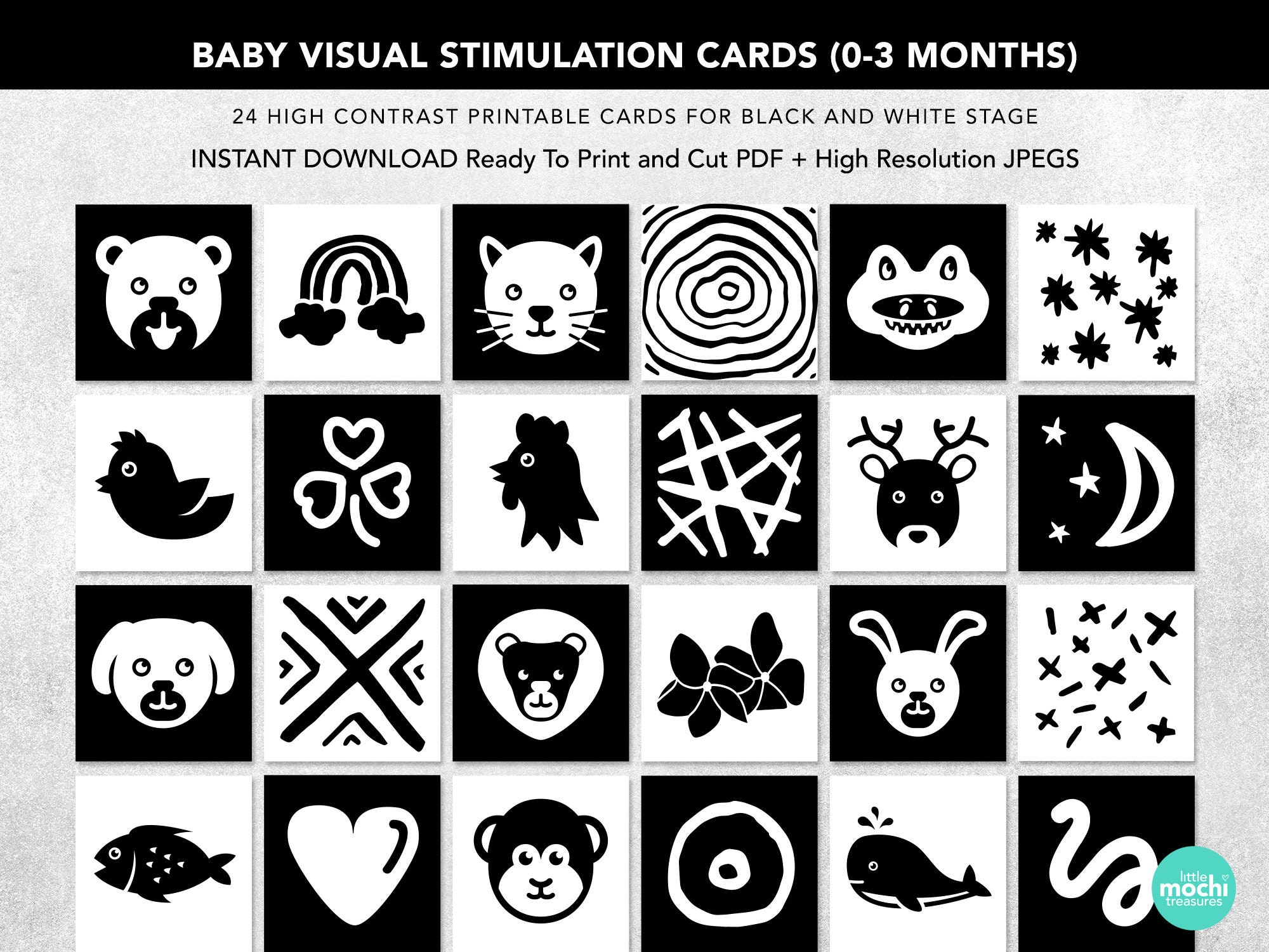 Printable Sensory Cards for Baby Visual Stimulation Cards High Contrast ...