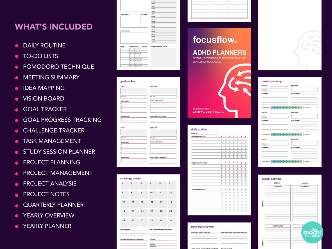 ADHD Planner Printable PDF Adhd Journal Instant Download PDF Goal ...
