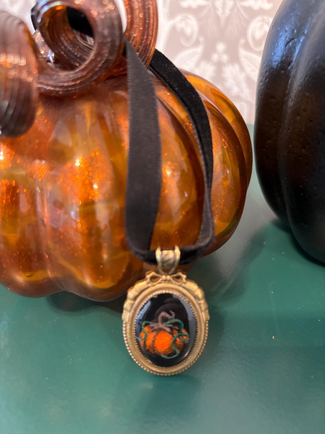 Handmade Pumpkin Necklace, Hand Painted Pumpkin Pendant, Halloween ...