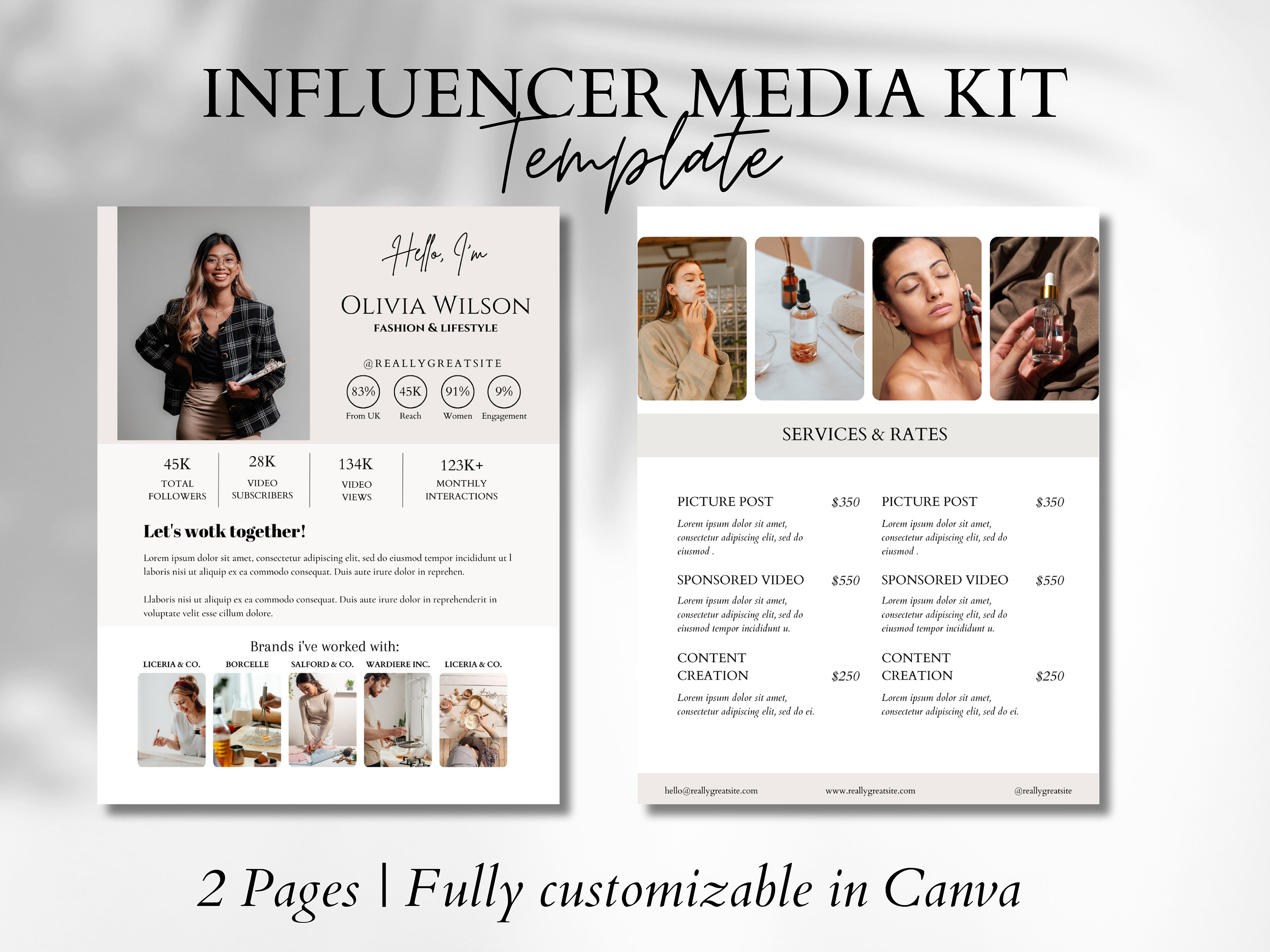 Media Kit Template, Influencer Media Kit Template, Blogger Social Media Kit, Media Kit Brand ...