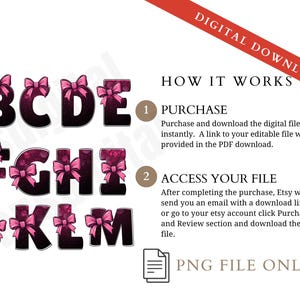 Coquette Valentine Alphabet Clipart Valentine Pink Bow Alphabet PNG ...