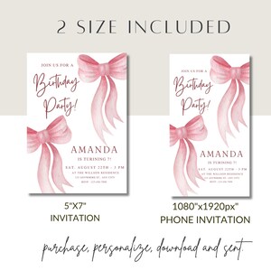 Pink Bow Birthday Invitation Template Pink Coquette Bow Invitation ...
