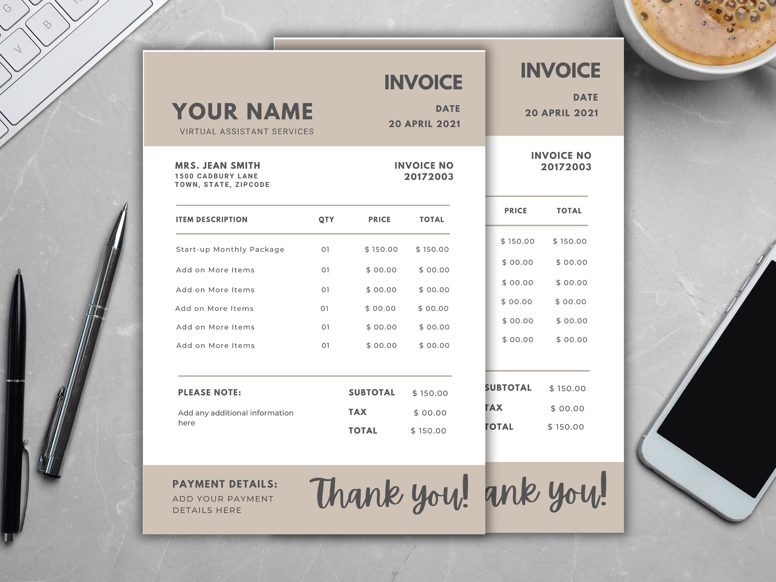 Editable Invoice Template in Canva, Minimalist Business Invoice ...