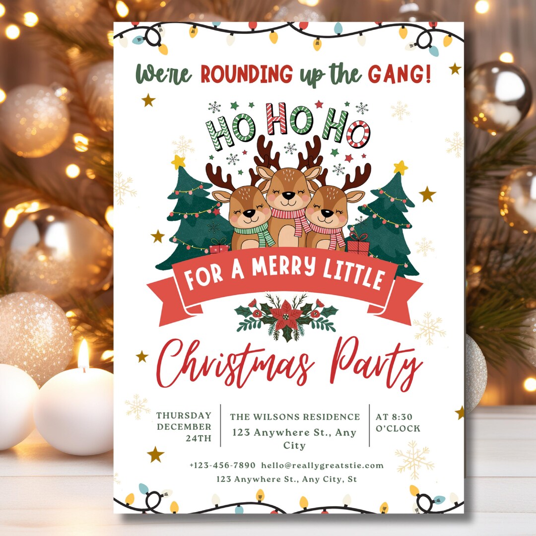 Cute Reindeer Christmas Party Invitation Rounding up the Gang Editable ...