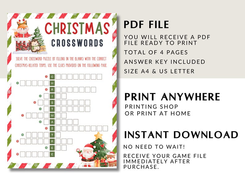 Printable Christmas Game Christmas Crosswords Game Christmas Trivia ...